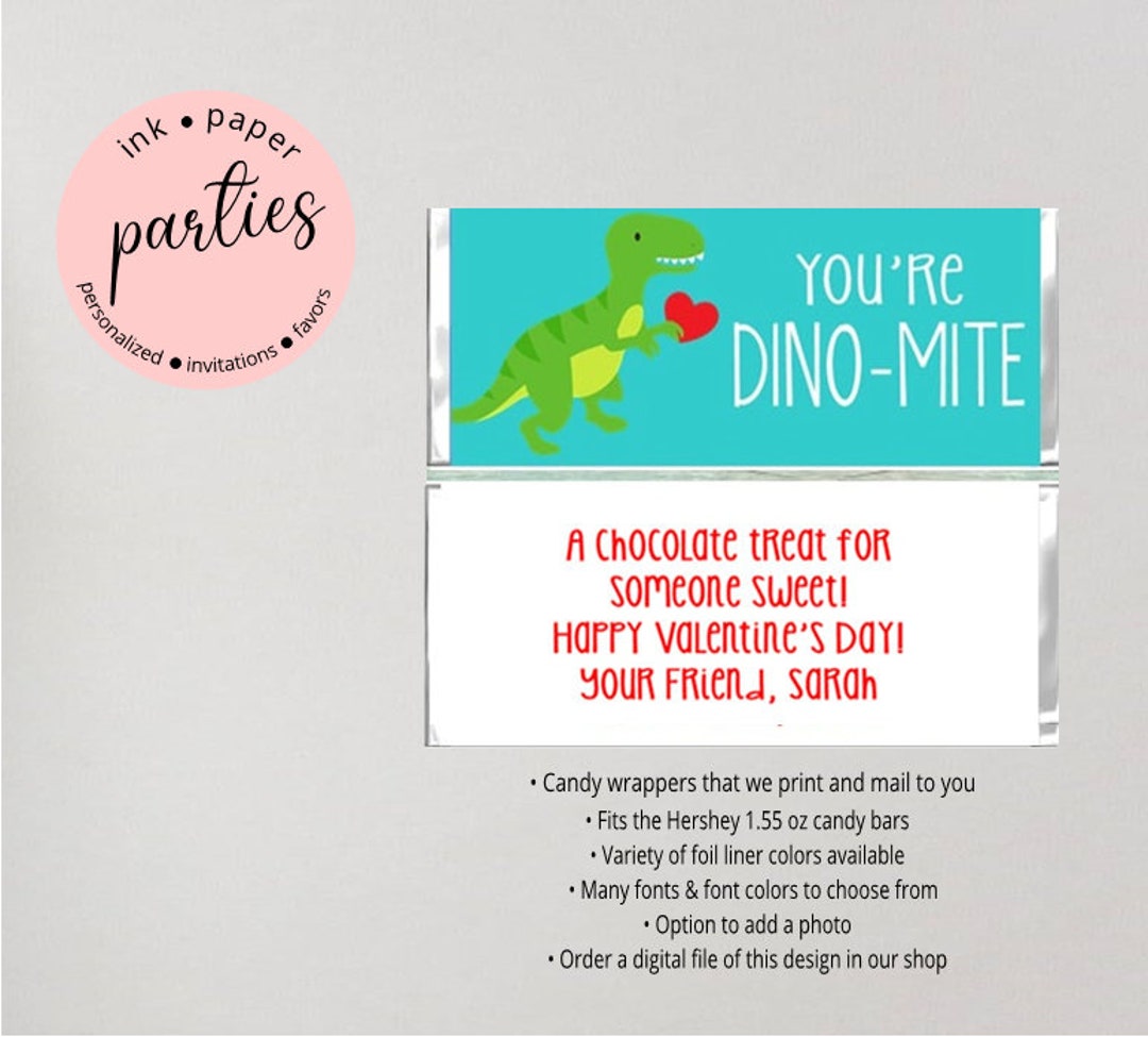 Dinosaur Valentine Valentine's Day Party Candy Wrappers - Etsy