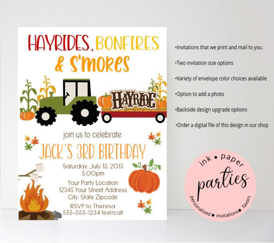 Fall Festival Invitation - Hayrides, Bonfire, S'mores Pumpkin Birthday ...