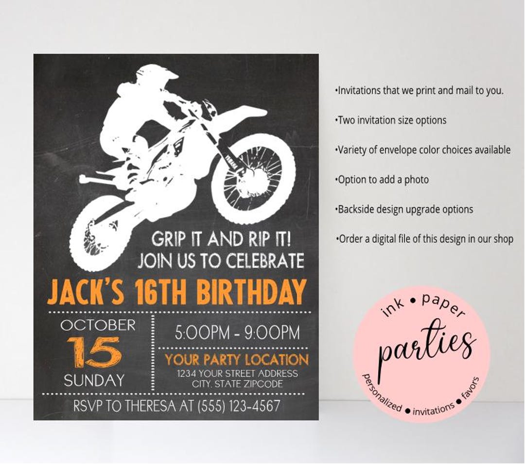 Dirt Bike Invitation - Motorcycle, Motocross, Birthday Party ...