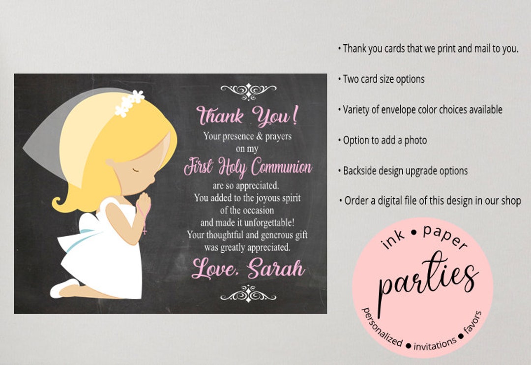 First Holy Communion Religious Party Thank You Note Cards - Etsy