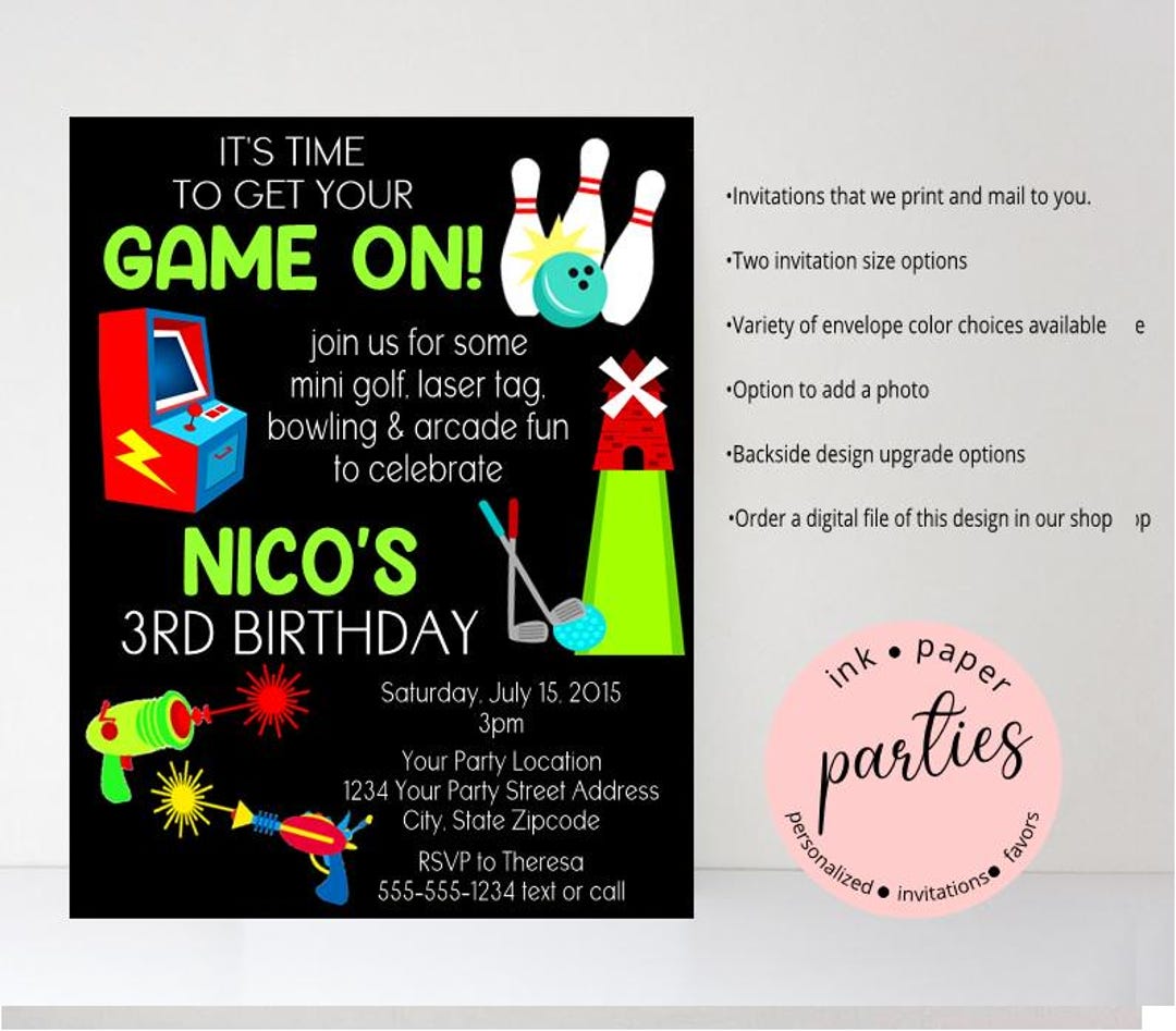 Bowling, Mini Golf, Laser Tag, Arcade, Sports Invitation - Cosmic ...