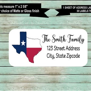 Texas Star State Return Address Labels Personalized Custom | Etsy