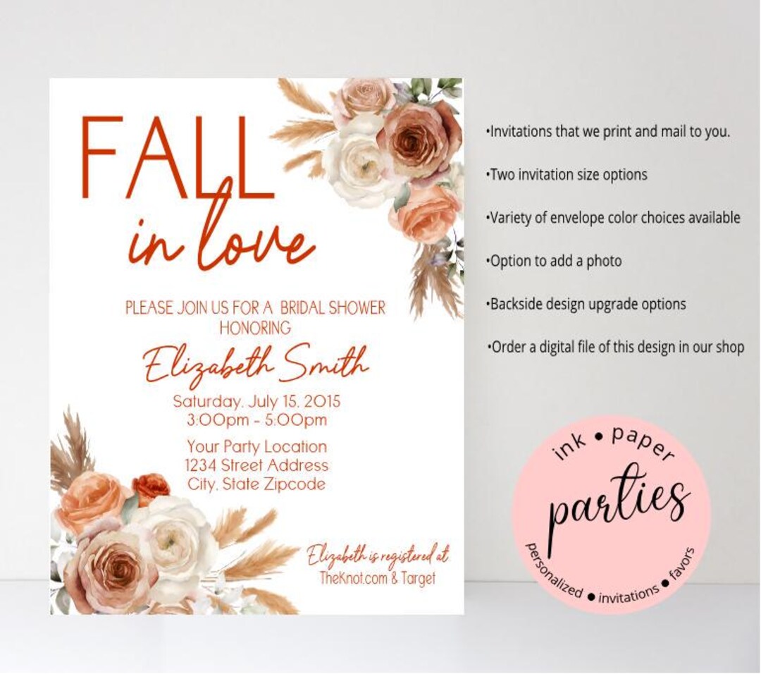 Fall in Love Invitation - Pumpkin Bridal Shower, Wedding Couples Shower ...