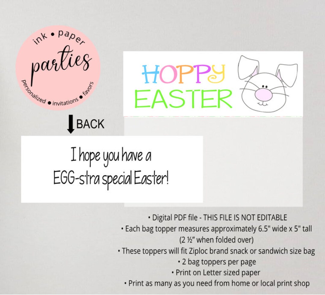 Printable Easter Bunny Rabbit Kids Candy Goody Party Goody Goodie Favor ...
