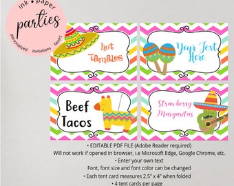 Mexican Fiesta Food Labels Printable Mexican Fiesta Tent Cards Cinco De ...