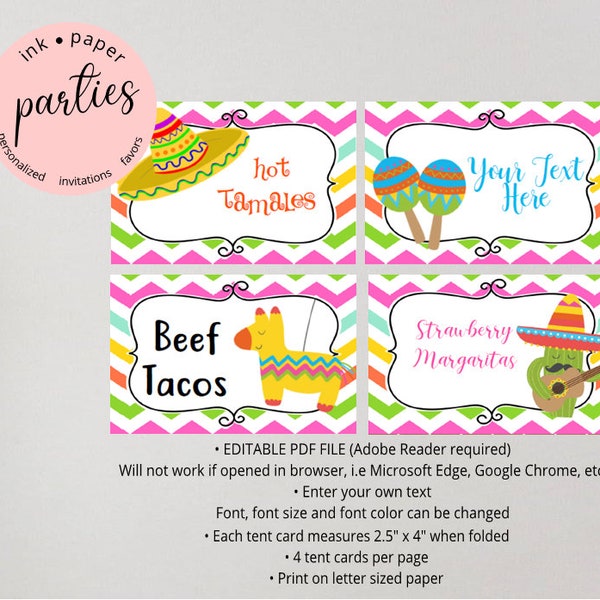 Mexican Food Name Cards - Etsy