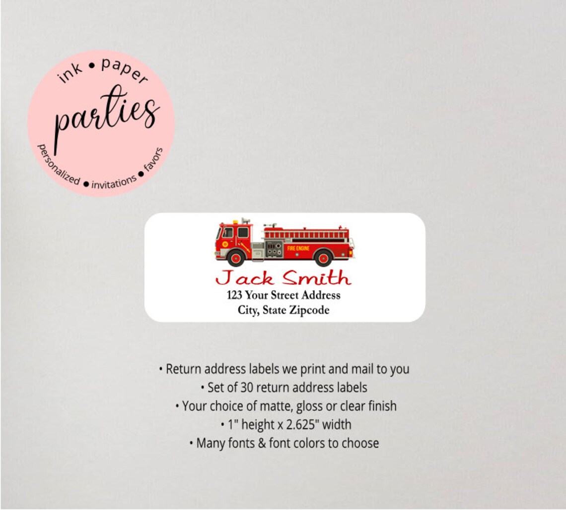 Firetruck Fire Engine Truck Party Return Address Labels - Etsy