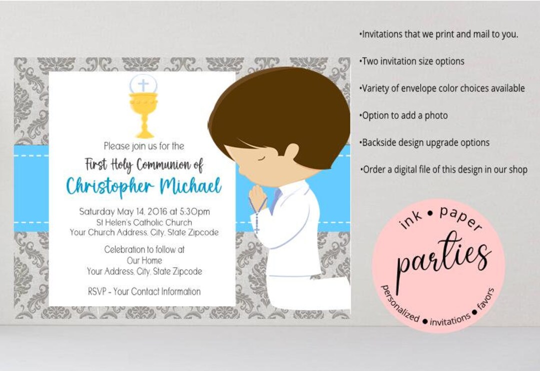 First Communion Invitation - 1st Holy Communion Party Invitations ...
