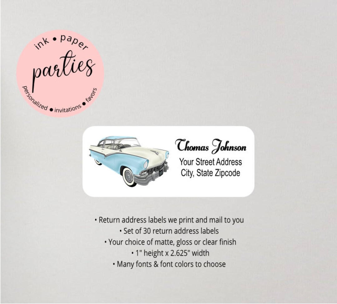 Classic Vintage Car Return Address Labels Favors Personalized - Etsy