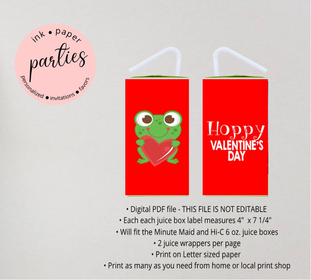 Printable Valentine's Kids Valentine Day Frog Juice Box - Etsy