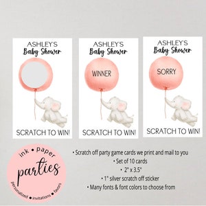 Elephant -baby Shower - Party Game - Scratch off Tickets Cards ...