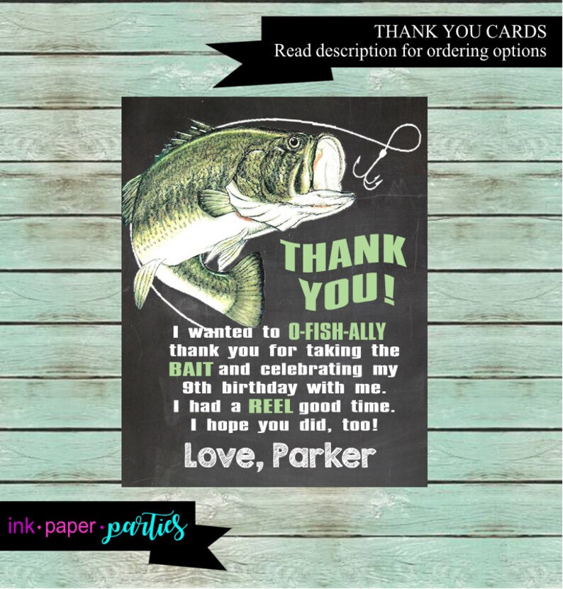 Fishing Fish Birthday Party Thank You Note Cards Personalized | Etsy