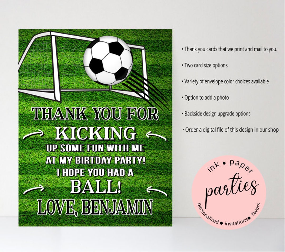 Soccer Ball Goal Sports Birthday Party Thank You Note Cards ...