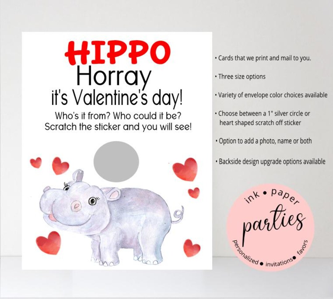 Hippo Hippopotamus Valentine Card - Valentine's Day Cards - Classroom ...