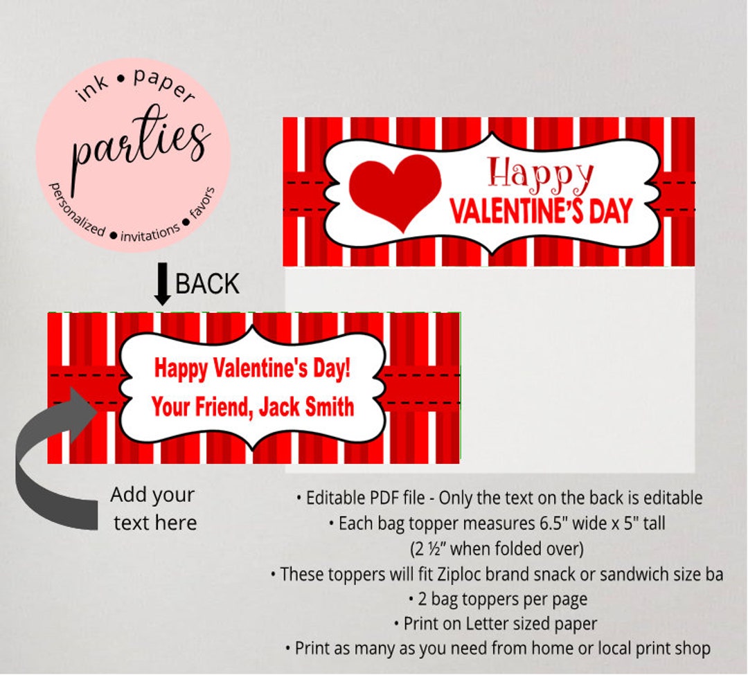 EDITABLE Valentine's Day Heart Kids Valentine Candy Goody Party Goodie ...