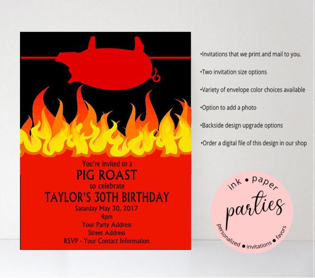 Pig Hog Roast BBQ Shower or Birthday Annual Party Invitations Invites ...