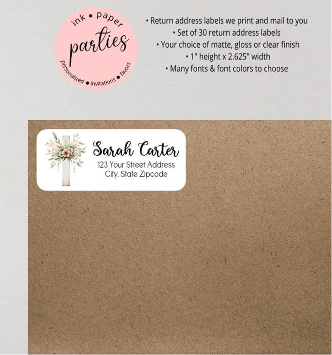 Christian Cross Return Address Labels Personalized Custom ~ We Print ...