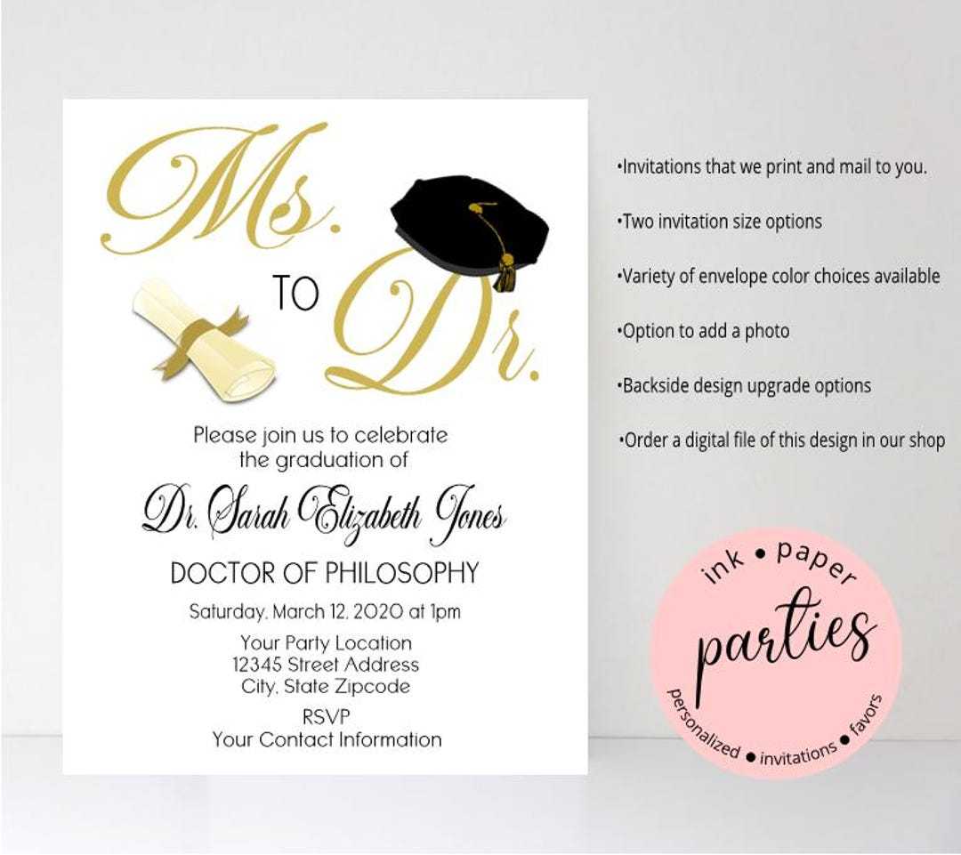 Ms. to Dr. Doctor Doctorate Graduation Party Invitations Invites ...