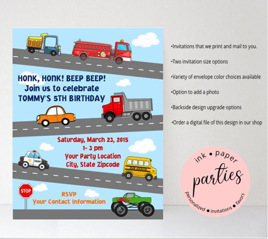 Transportation Invitation - Cars & Trucks Invitations - Vehicles ...