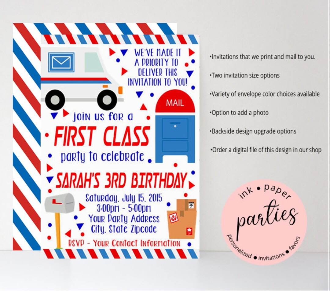 Mail Post Office Delivery Mailman Truck Birthday Party Invitations ...