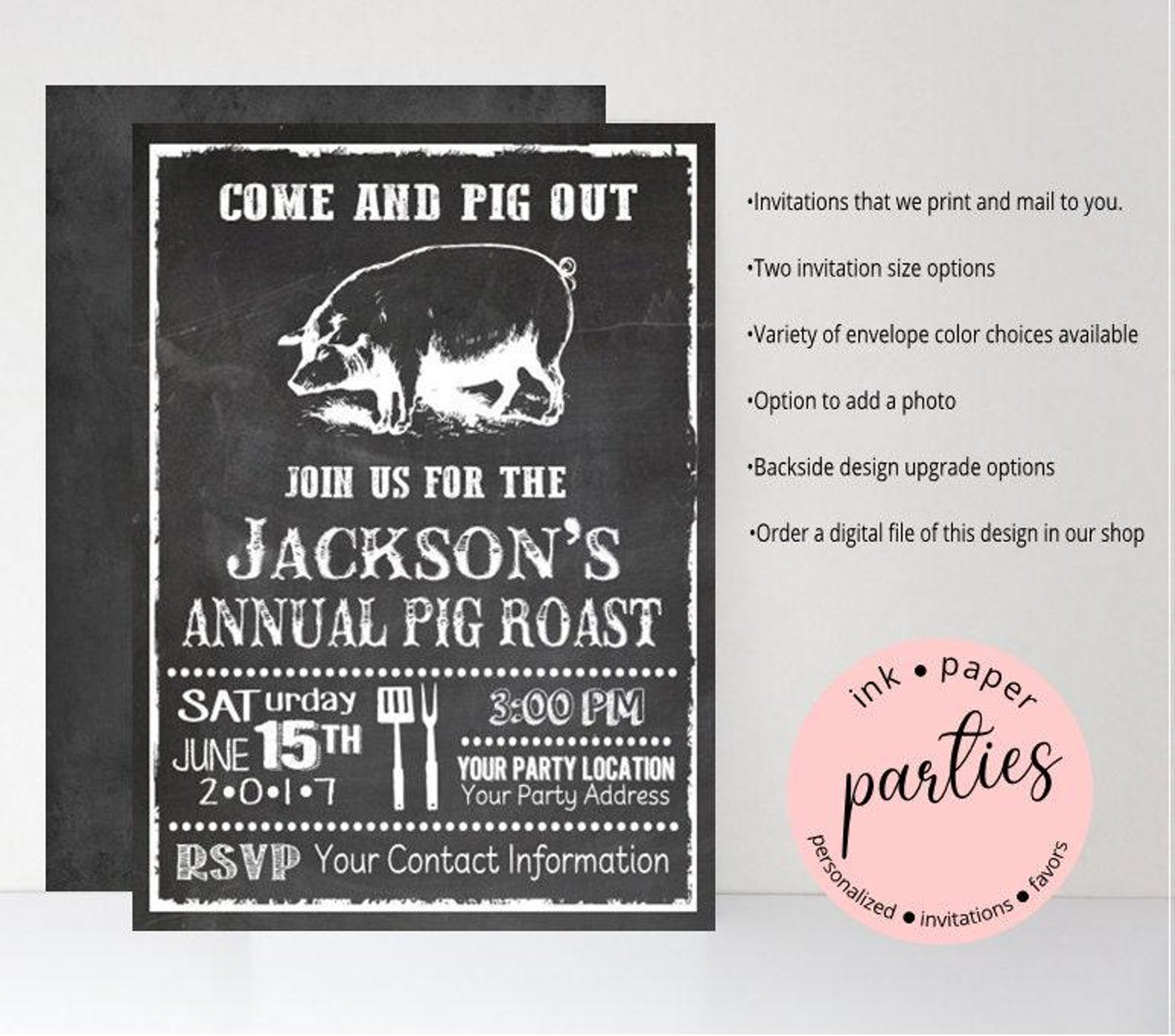 Pig Hog Roast BBQ Shower or Birthday Annual Party Chalkboard Party ...