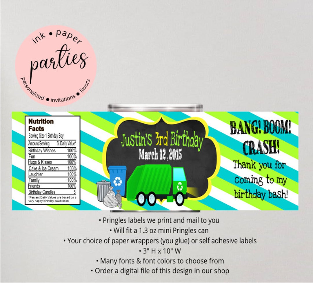 Garbage Truck Potato Chips Can Labels or Paper Wrappers Favors ...