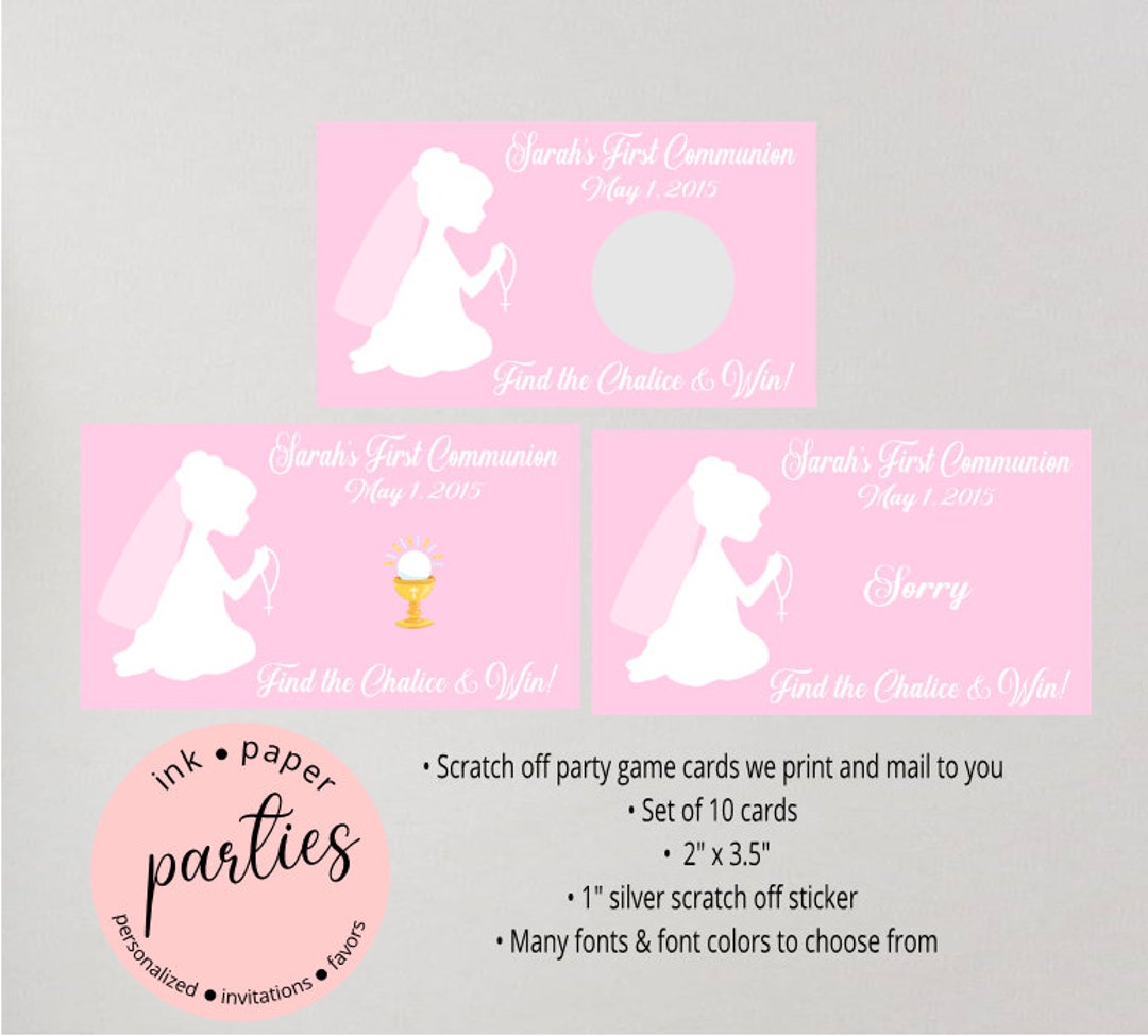 Praying Girl Chalice Religious First Communion Party Scratch off ...