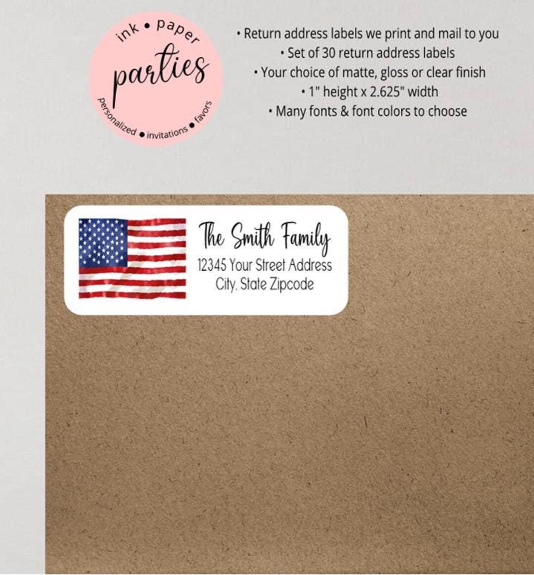 American Flag, Patriotic Return Address Labels Personalized Custom - We ...