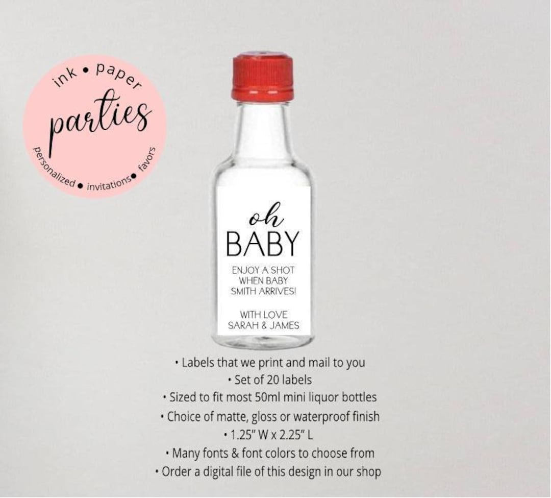 Oh Baby Mini Liquor Bottle Labels - Baby Shower, Couples Shower, Gender ...