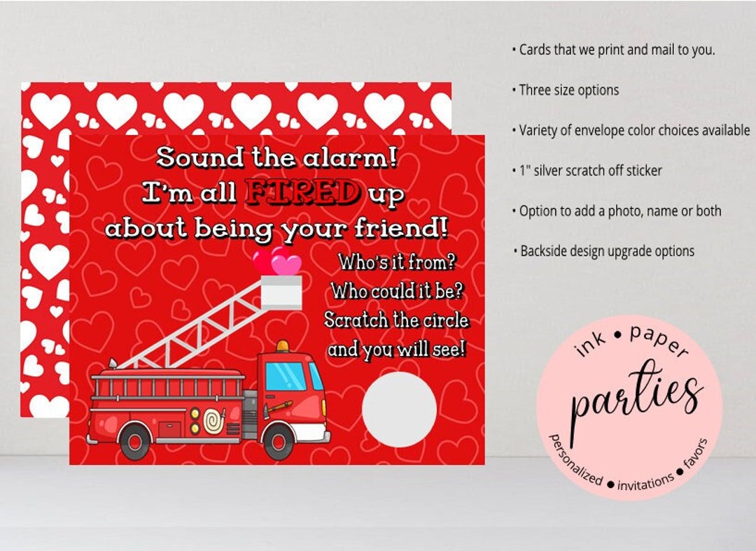 Firetruck Fire Truck Engine Valentine Card Valentine's Day Cards ...