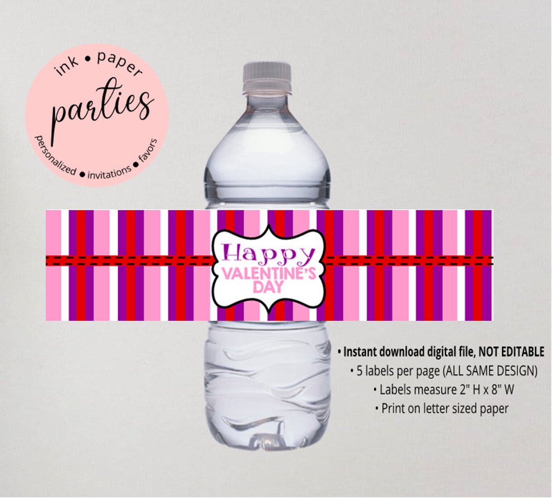 Instant Download DIY Digital File Valentine's Day Water Bottle Labels ...