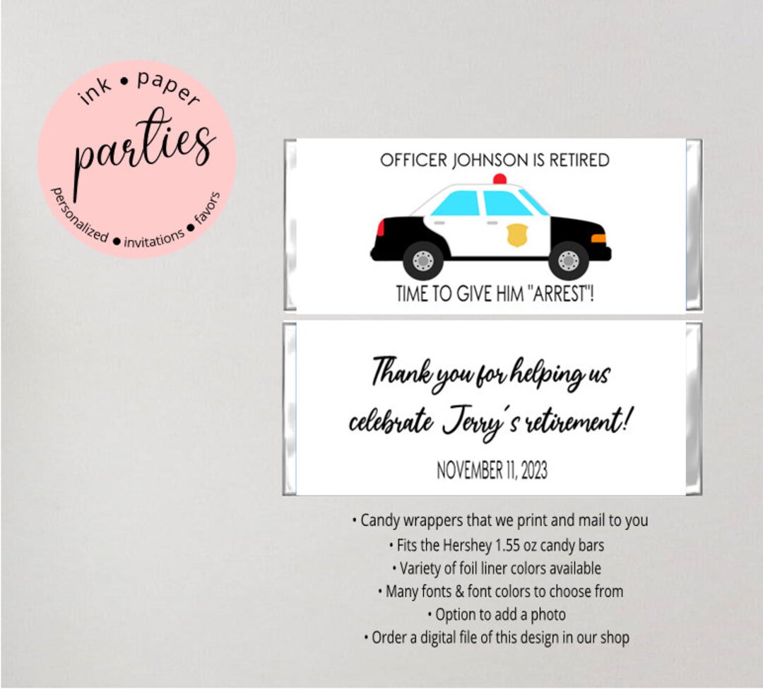 Police Officer Retirement Party Candy Wrappers Favors - Etsy