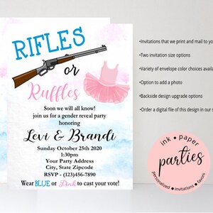 Rifle or Ruffles Team Pink or Blue Baby Shower Gender Reveal Party ...