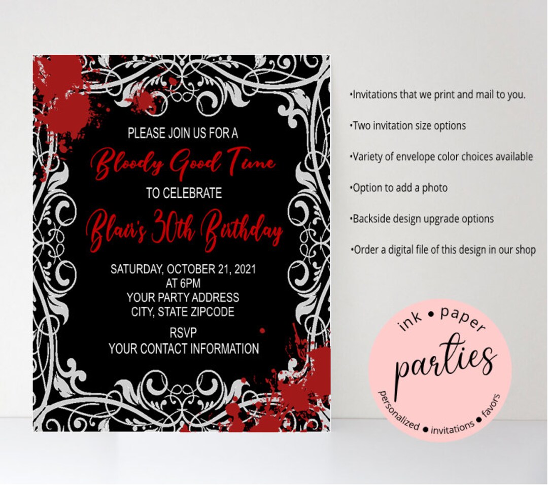 Vampire Blood Invitation Gothic Halloween Birthday Party Invitations ...