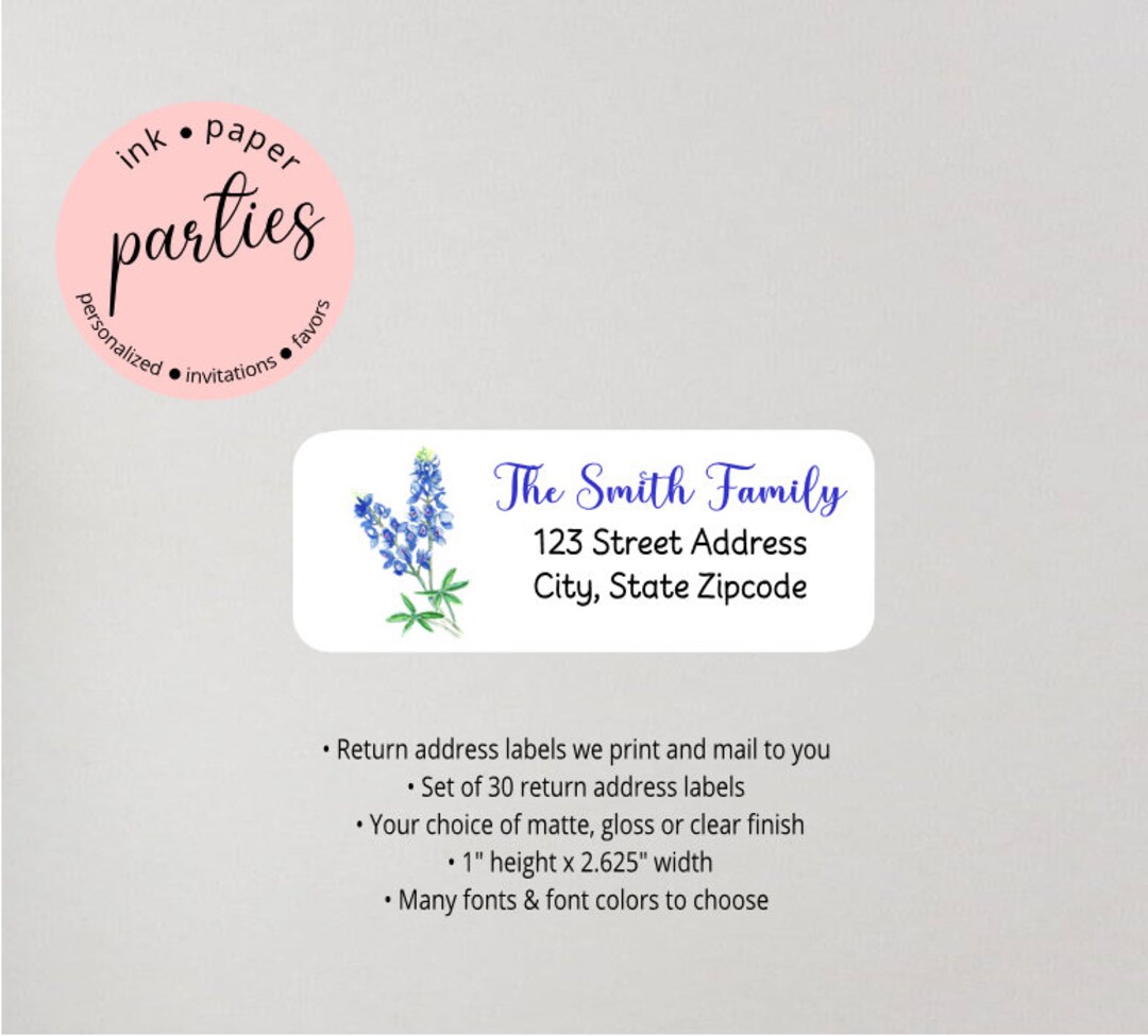 Texas State Flower Bluebonnet Return Address Labels Personalized Custom ...