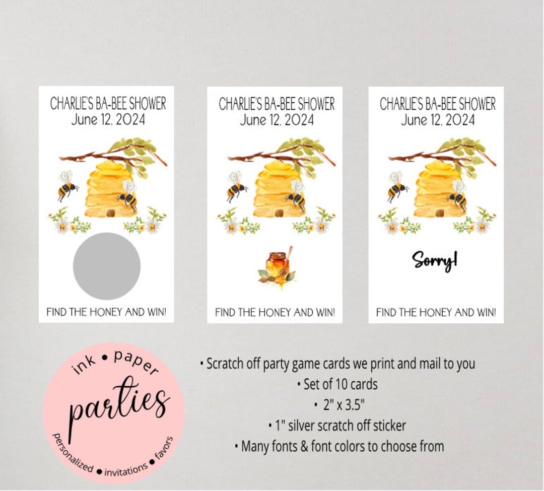 Honey Bumble Bee Scratch off Cards - Baby Shower, Gender Reveal Party ...