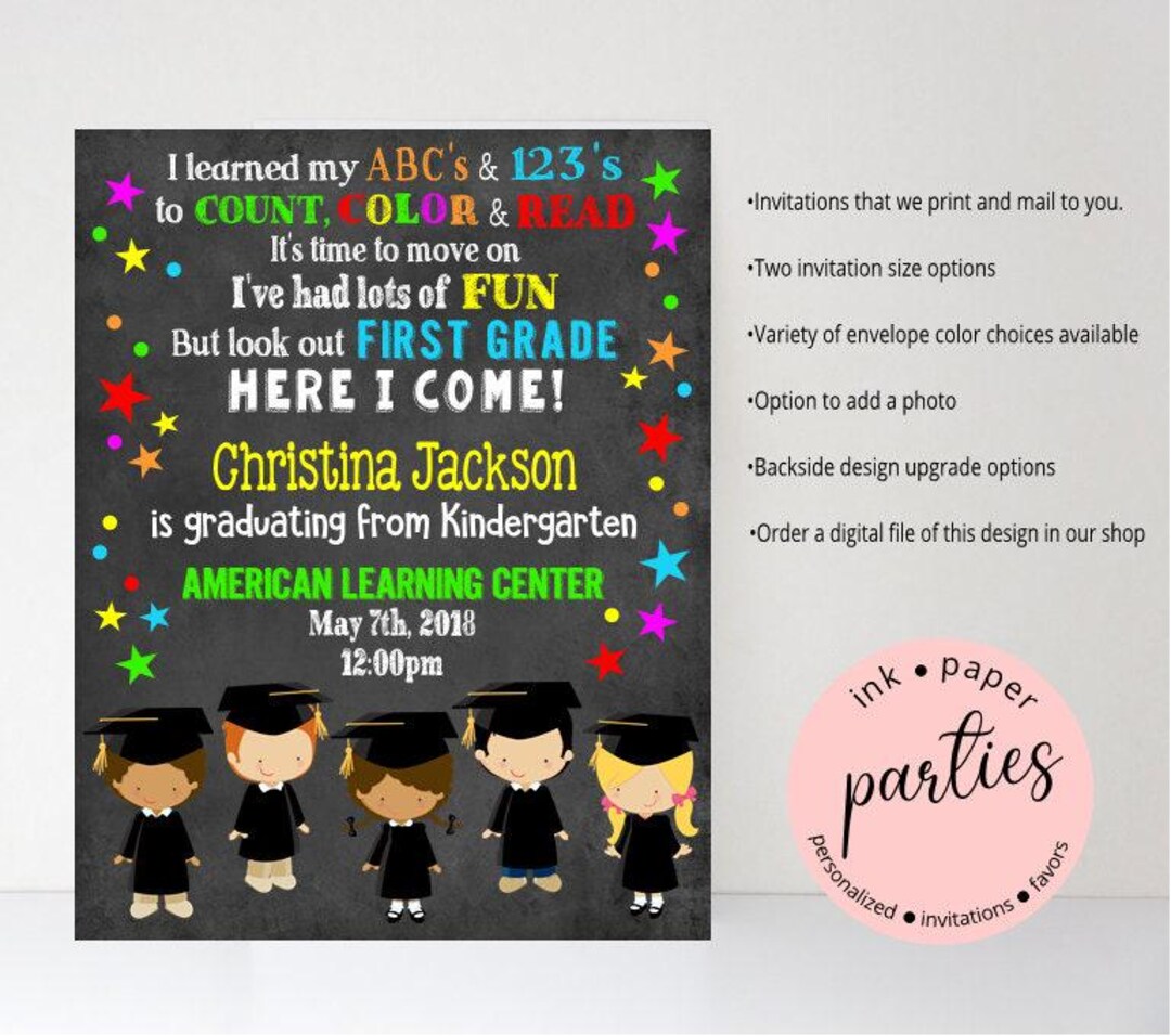 Preschool Kindergarten Pre-k Graduation Graduate Party Invitations ...