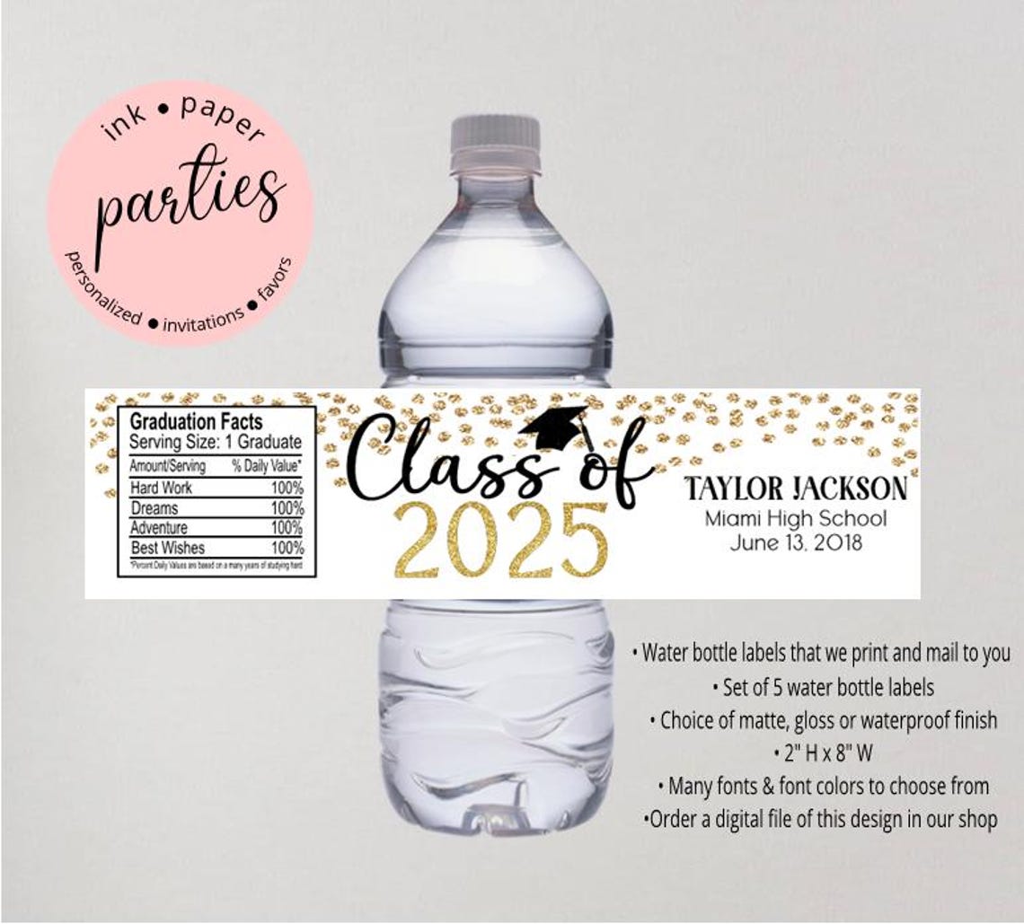 Graduation Water Bottle Labels - Graduate Party Favor Label ...