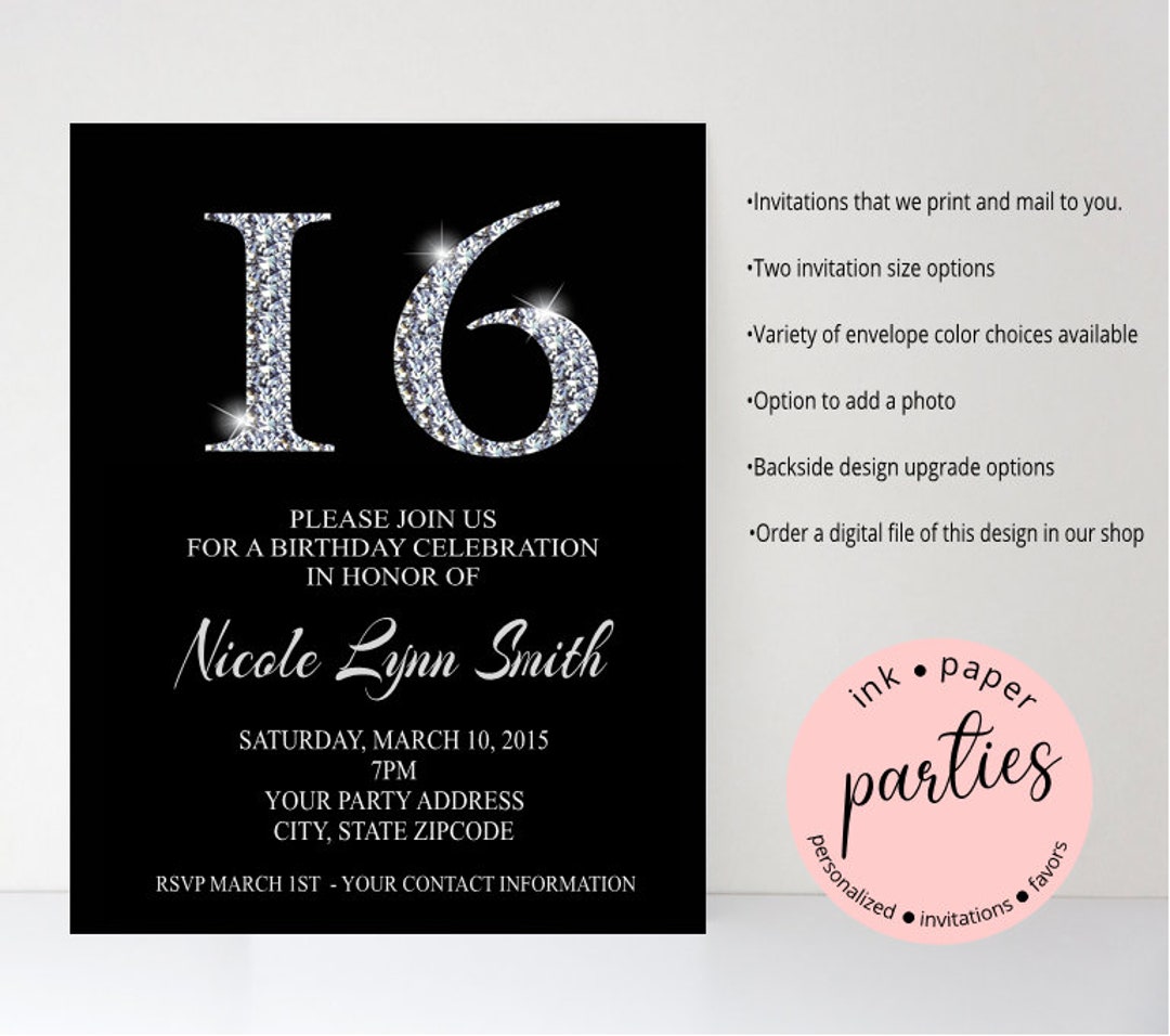 Sweet Sixteen Invitation - Birthday Party Invitations - Personalized ...