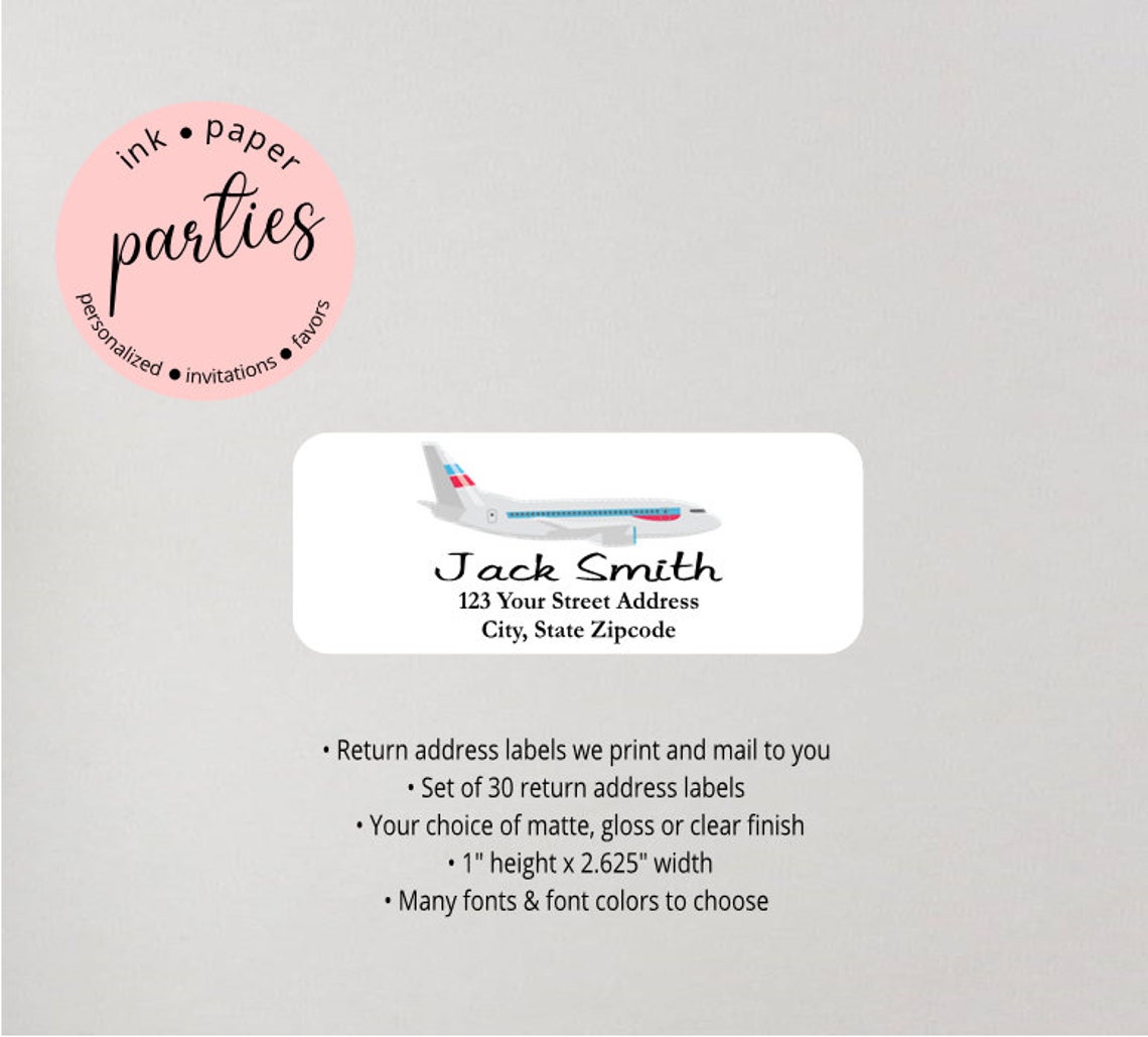 Airplane Plane Party Return Address Labels Custom Personalized - Etsy