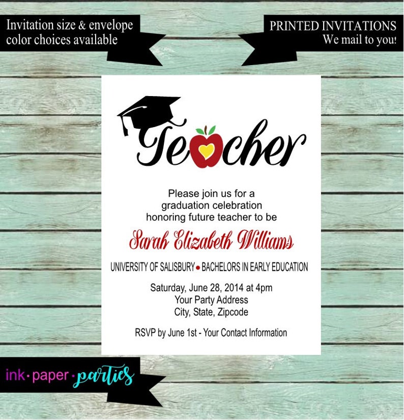 Graduation Graduate Teacher Education School Party Invitations | Etsy