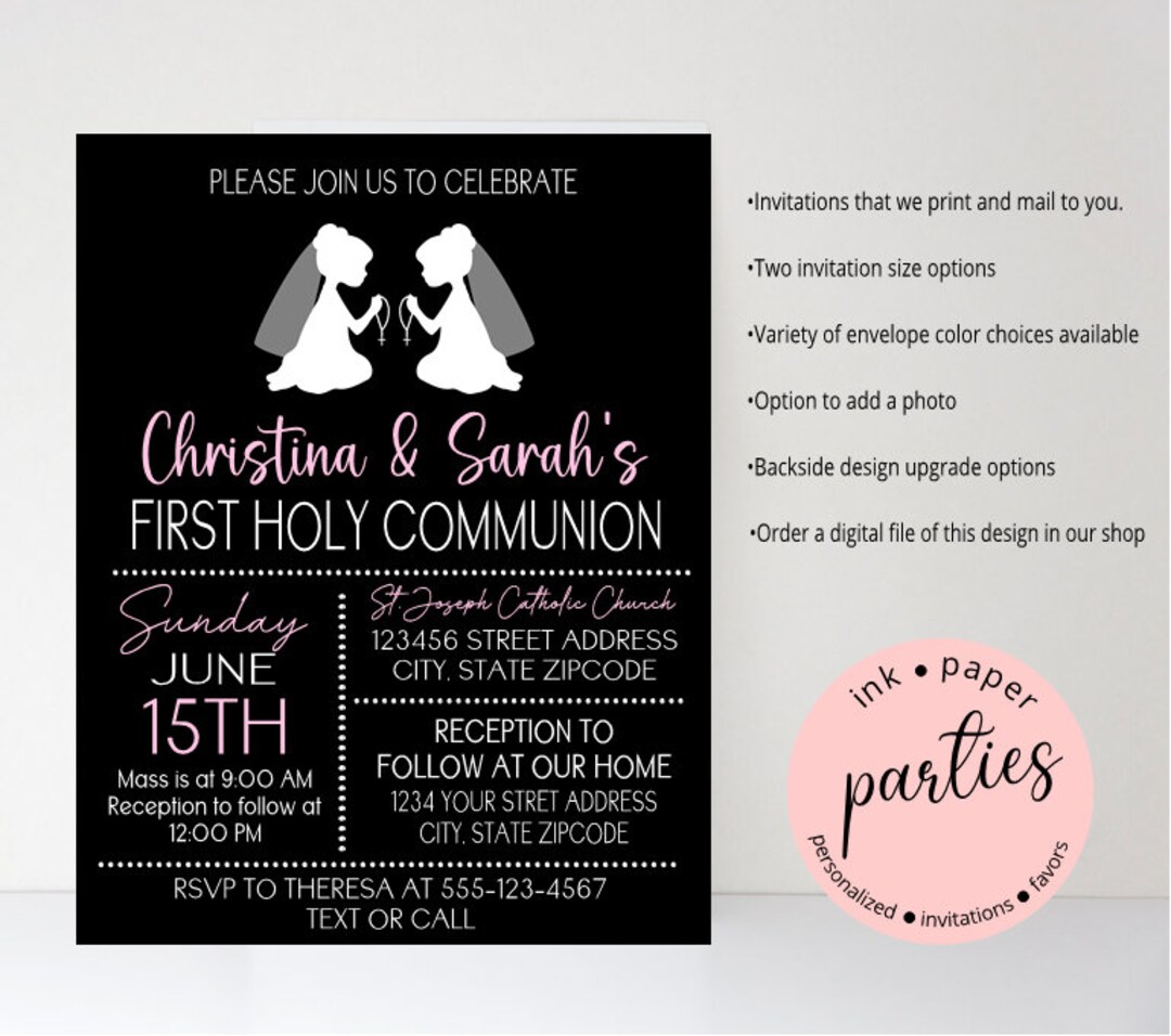 First Communion Invitation Twins Invitations Invites Personalized ...