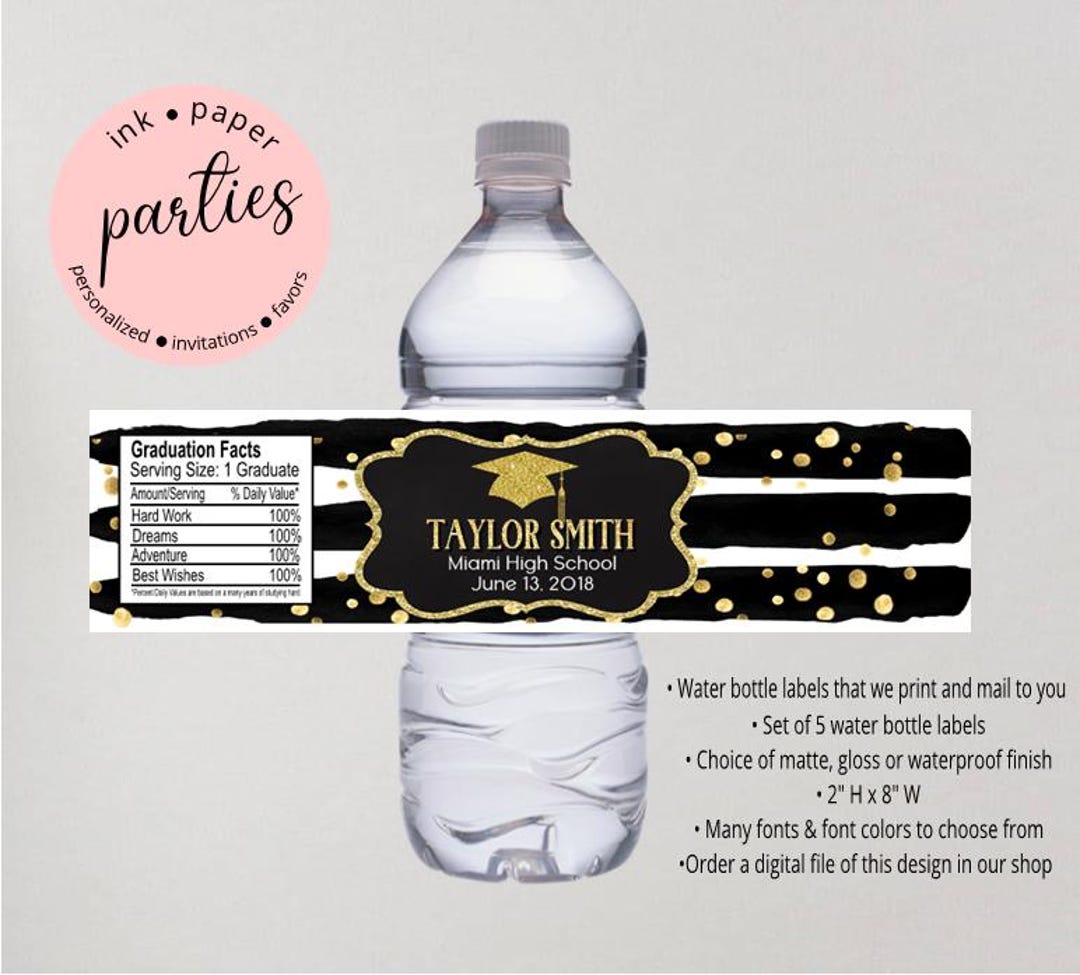 Graduation Water Bottle Label - Graduate Party Favor Labels - High ...