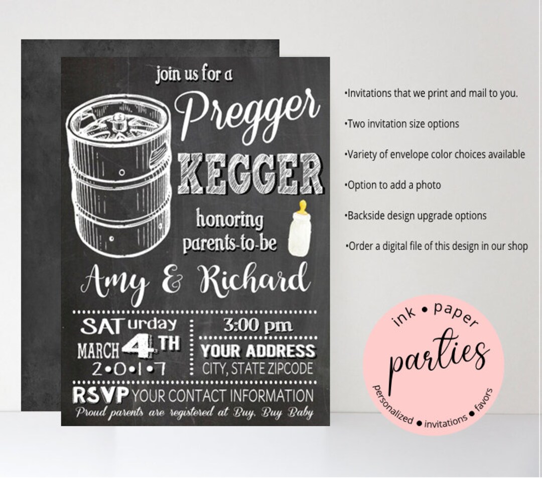 Baby Shower Beer Pregger Kegger Chalkboard Party Invitations Invites We ...