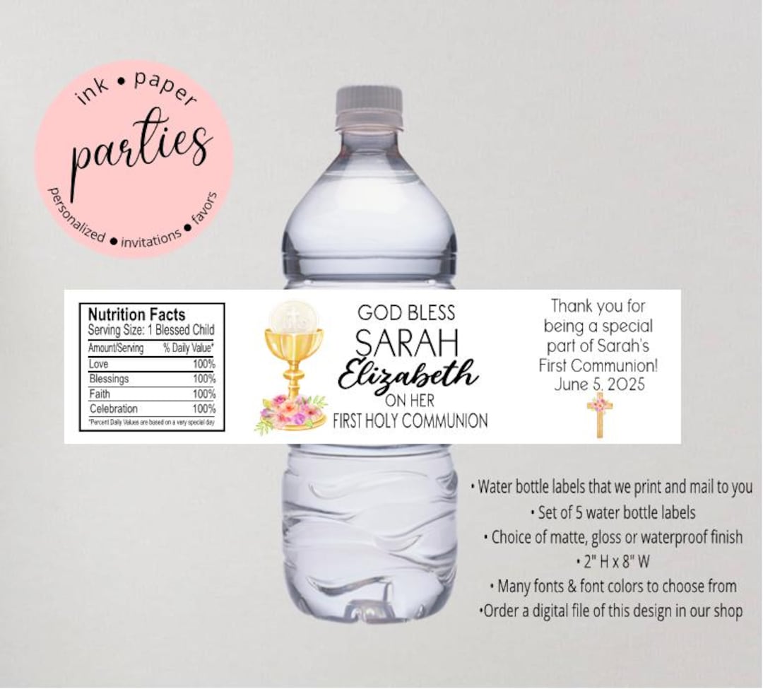 First Communion, Baptism, Confirmation Label - Water Bottle Party ...
