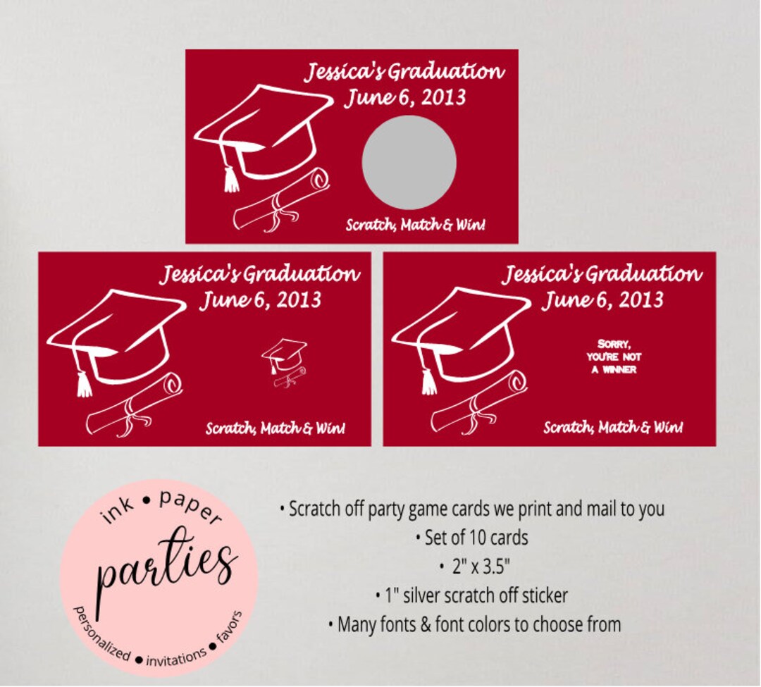 Any Color Graduation Graduate Diploma Party Scratch off Tickets Cards ...
