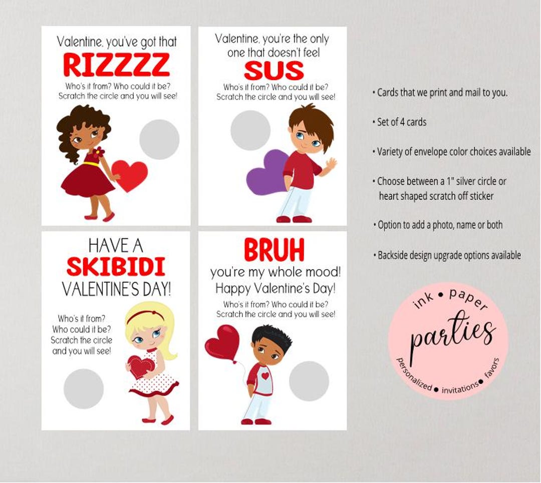 Gen Z Alpha Slang set of 4 Valentines Valentine Cards Valentine's Day ...