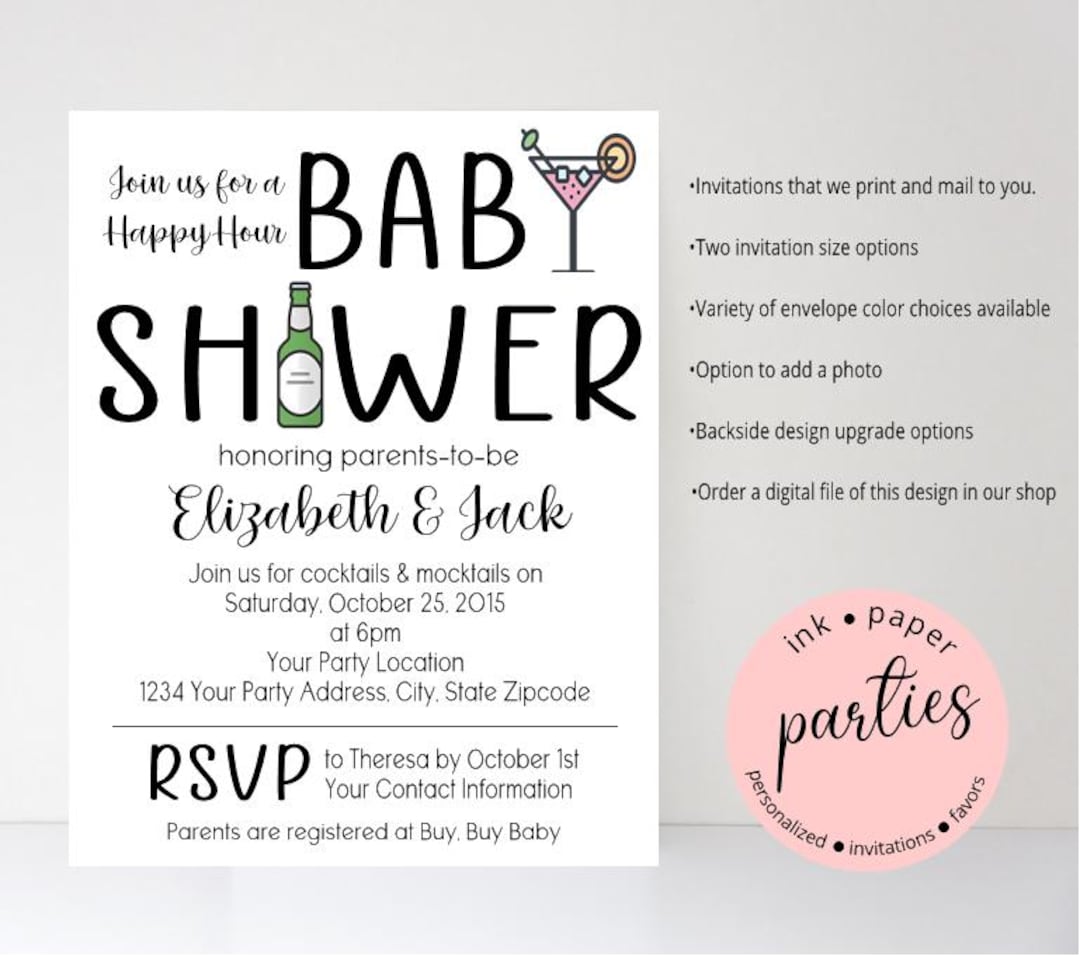 Baby Shower Happy Hour Invitation - Cocktails, Mocktails, Beer "sip ...