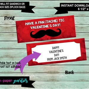 EDITABLE Mustache Valentine's Day Heart Kids Valentine | Etsy