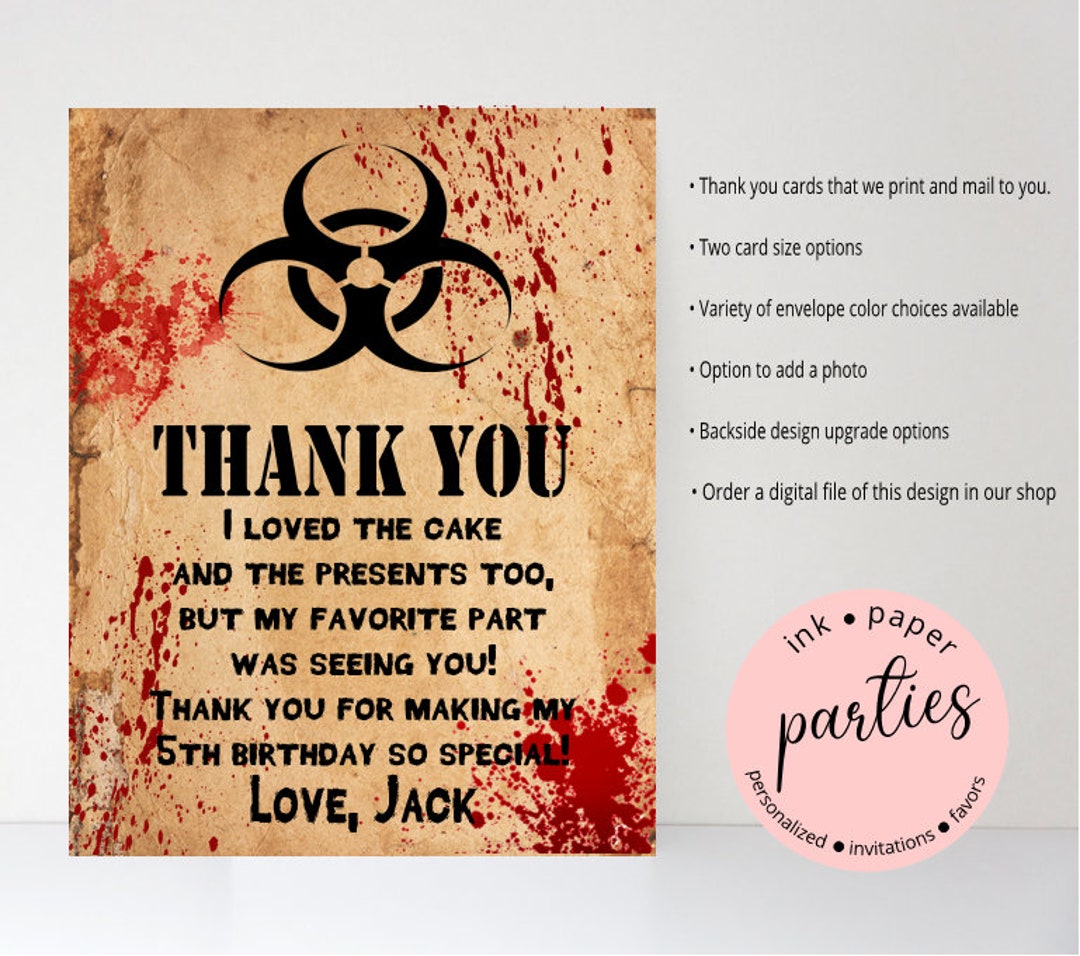 Zombie Zombies Walkers Virus Birthday Party Thank You Note Cards ~ We ...